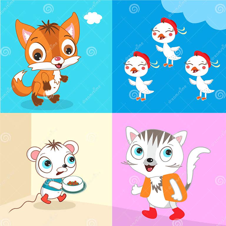 Fox & Cat stock vector. Illustration of enjoys, children - 64011381