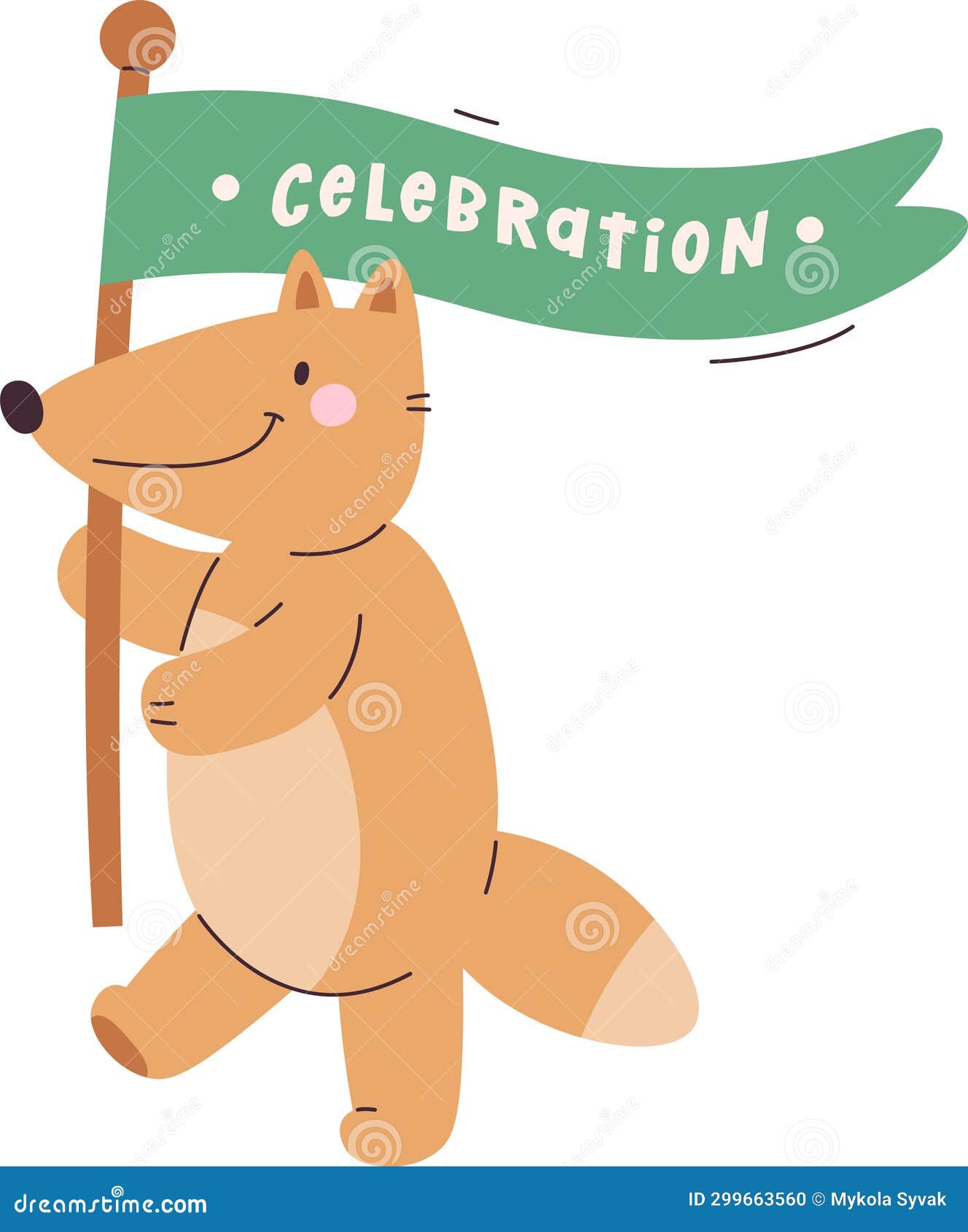 Fox with Celebration Flag stock illustration. Illustration of character ...