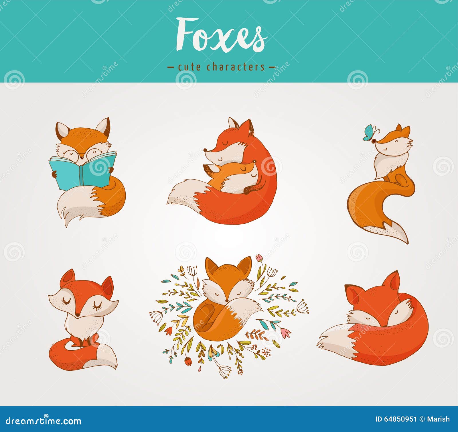 Fox Characters, Cute, Lovely Illustrations Stock Vector - Illustration ...