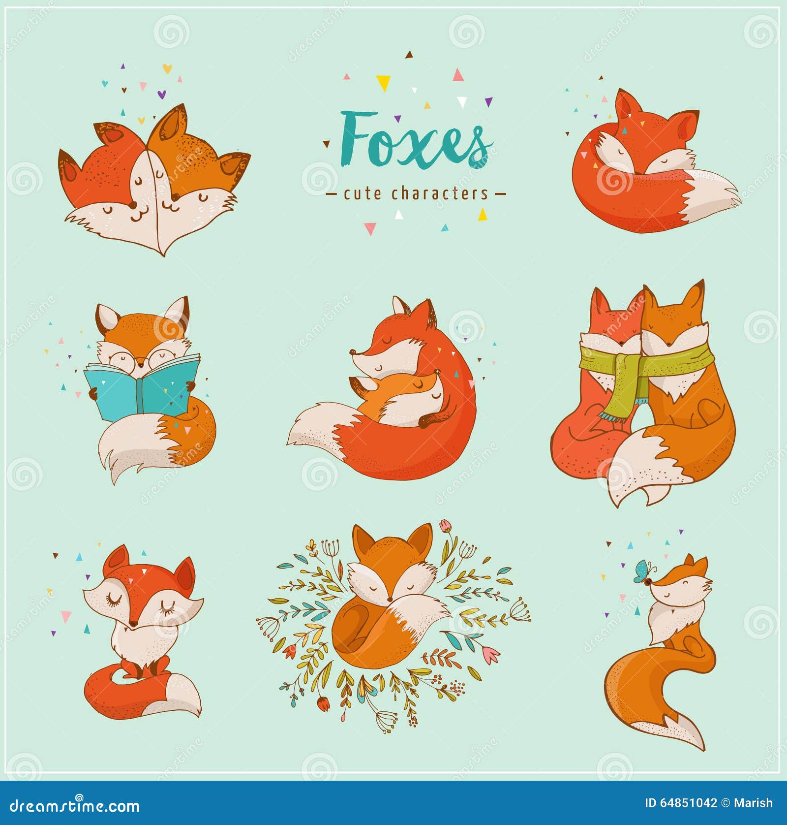 Fox Characters, Cute, Lovely Illustrations Stock Vector - Illustration ...