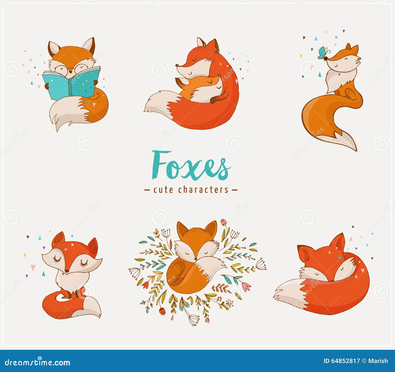 Fox Characters, Cute, Lovely Illustrations Stock Vector - Illustration ...
