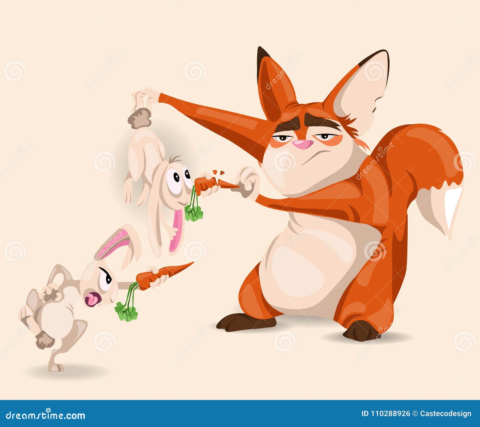 Fox Playing with Rabbits Vector Cartoon Character Stock Vector ...