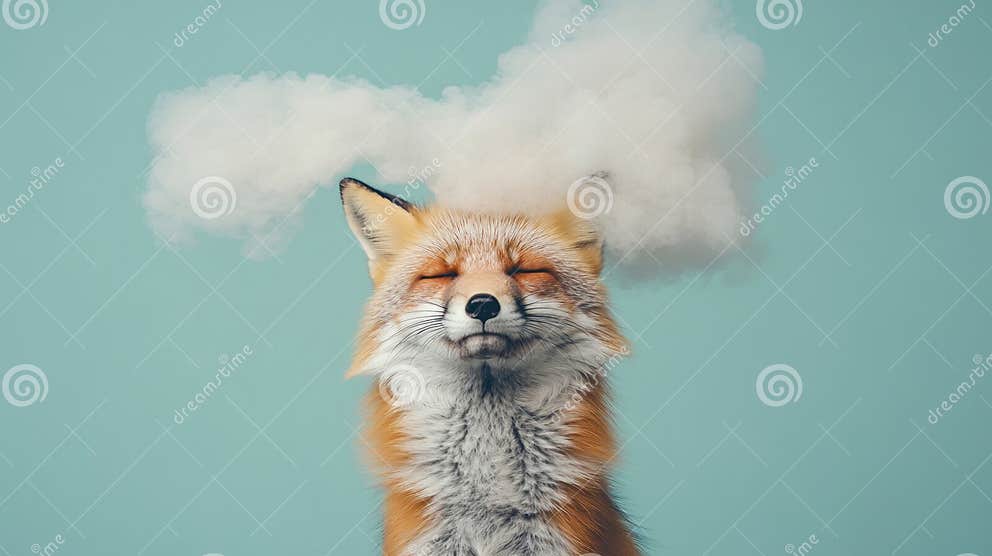 Fox with Cloud Over Its Head, Whimsical and Playful Expression Stock ...