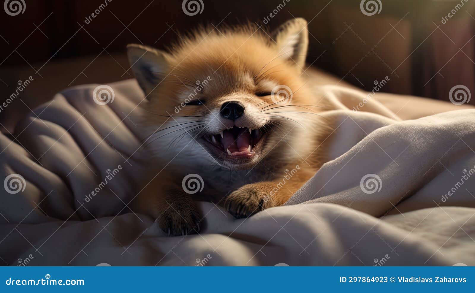 Fox Cub in Bed Wears a Happy Grin Stock Illustration - Illustration of ...
