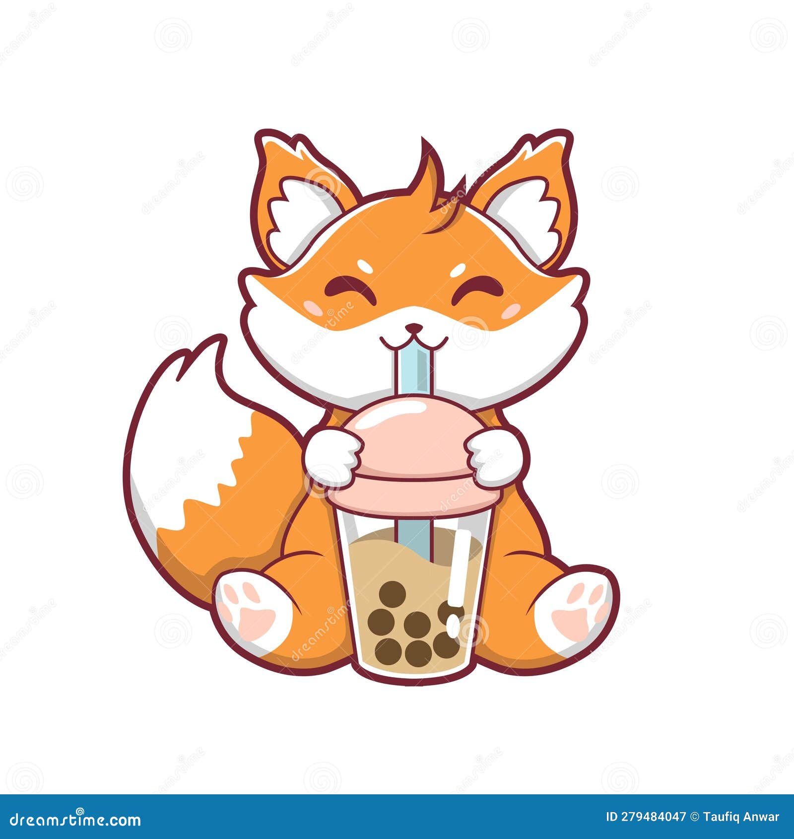 Fox Cute Drinking Boba Vector Illustration Design Stock Vector ...