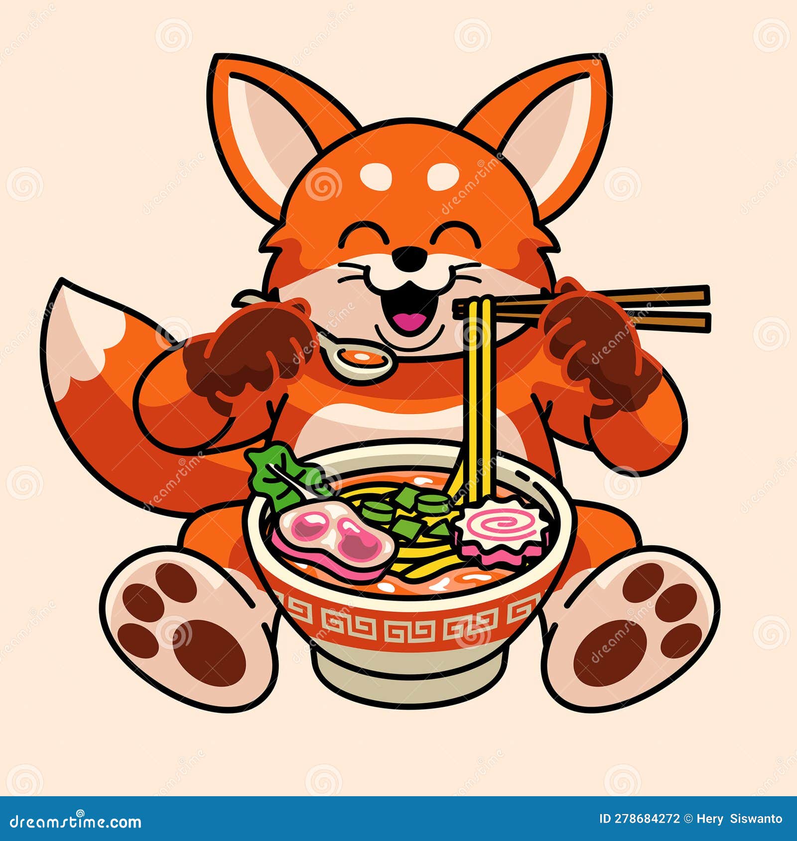 Fox Cute Mascot Character Eating Ramen Noodle Stock Vector ...
