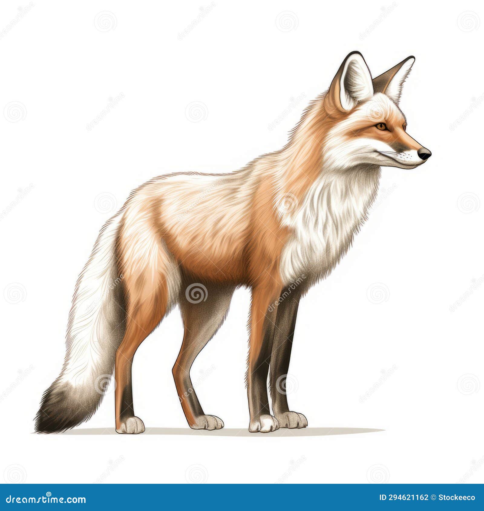 Realistic Brushwork Illustration of a Standing Fox Stock Illustration ...