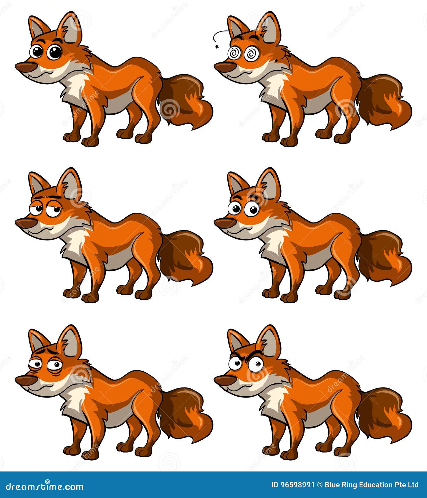 Fox with Different Facial Expressions Stock Vector - Illustration of ...