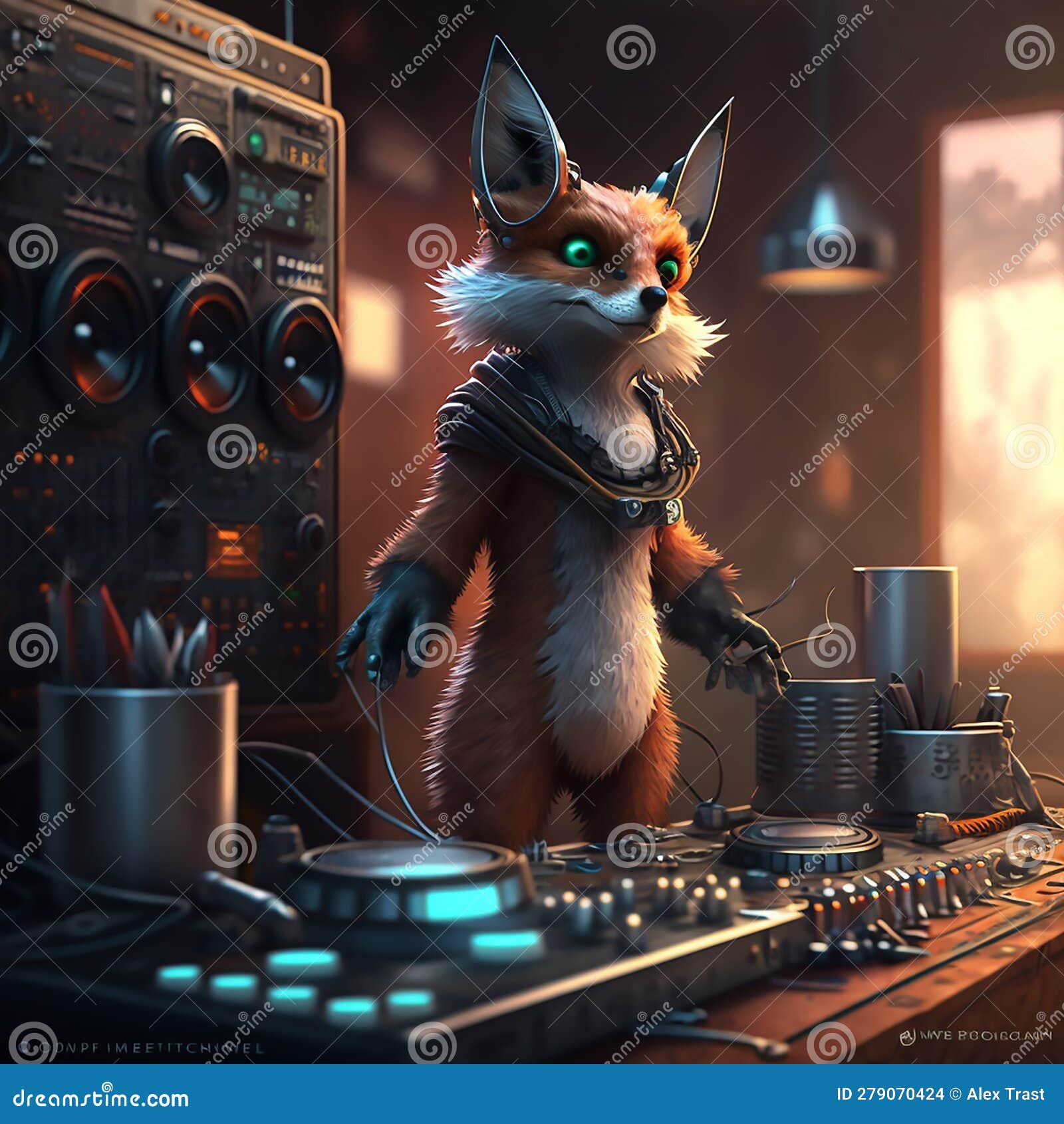Fox Dj at the Console, Generated by Ai Stock Illustration ...