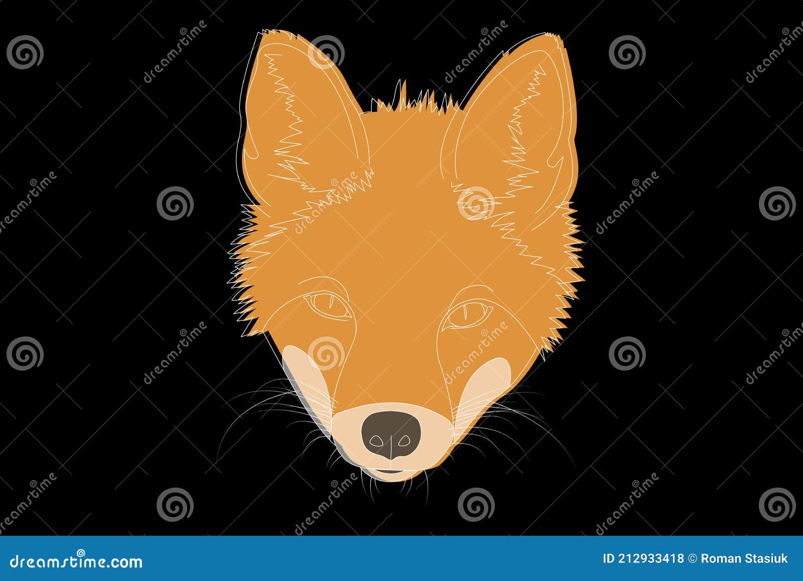 Fox Drawing. Fox Head Full Face. Simple Linear Drawing of a Fox Stock ...