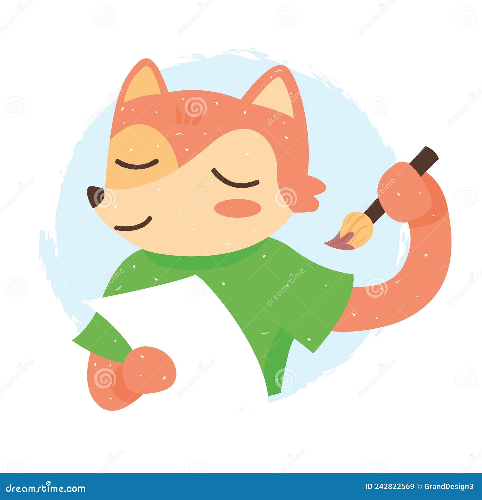 The Fox Draws on Paper. Cute Fox with a Brush Stock Vector ...