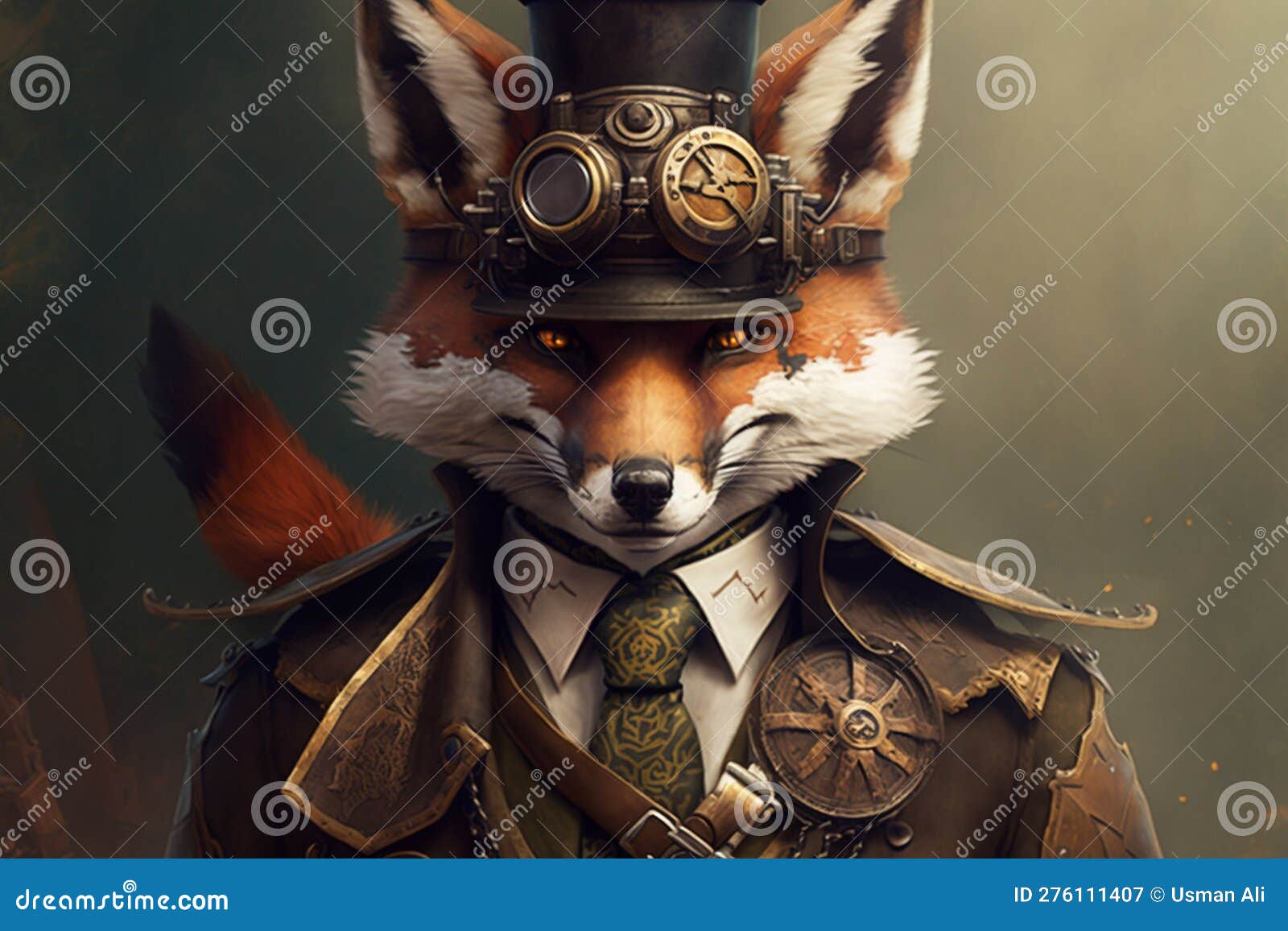 A Fox is Dressed in a Steampunk Outfit. AI Stock Illustration ...