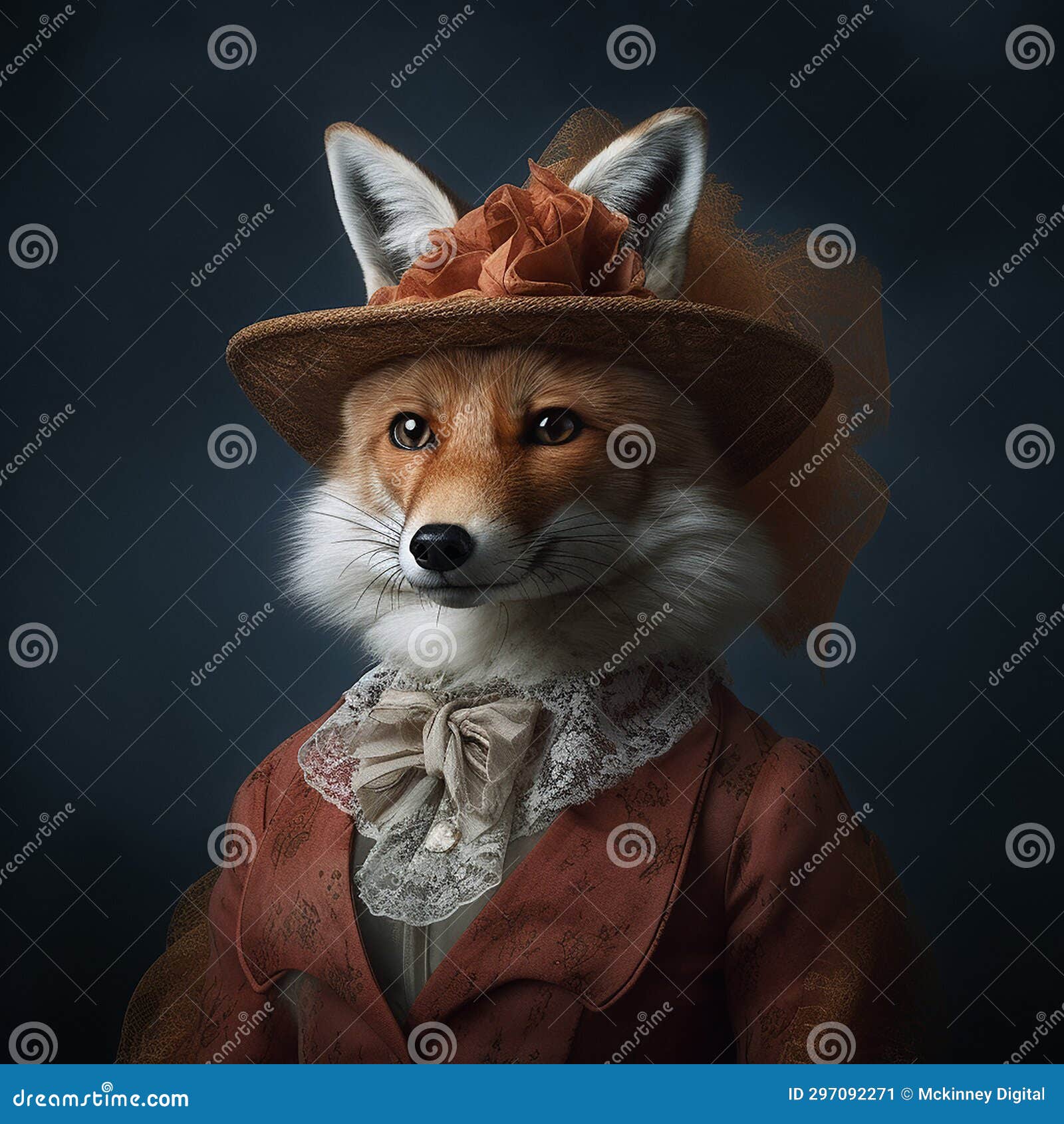 Fox Dressed Up in Vintage Garments with Vintage Background Setting ...