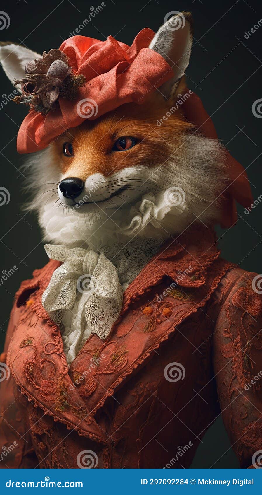 Fox Dressed Up in Vintage Garments with Vintage Background Setting ...