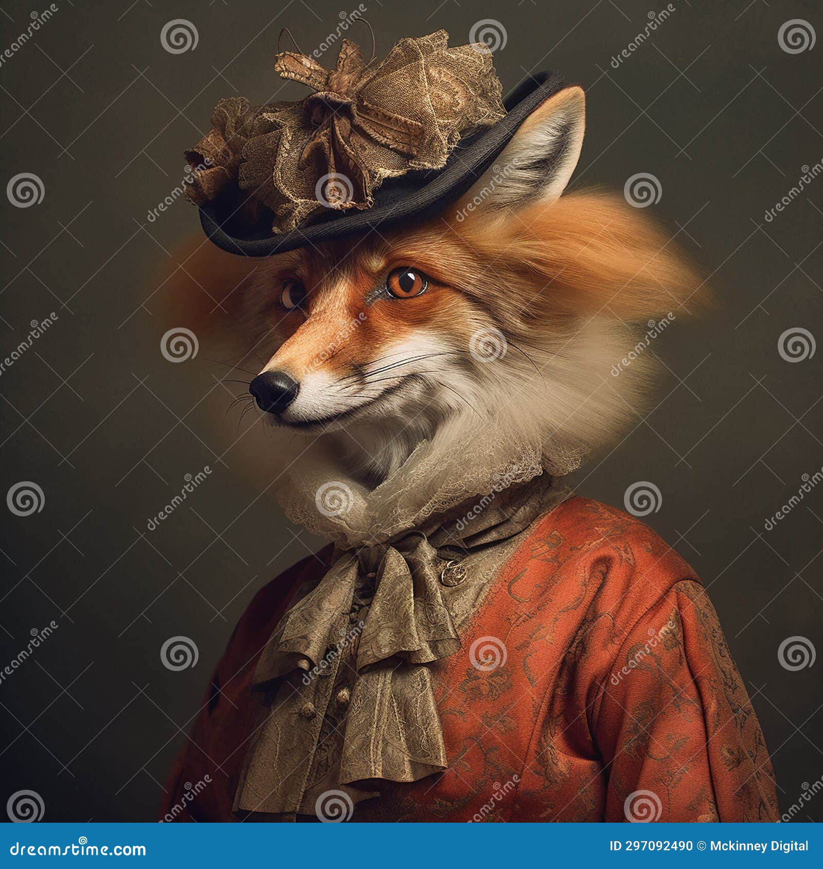 Fox Dressed Up in Vintage Garments with Vintage Background Setting ...