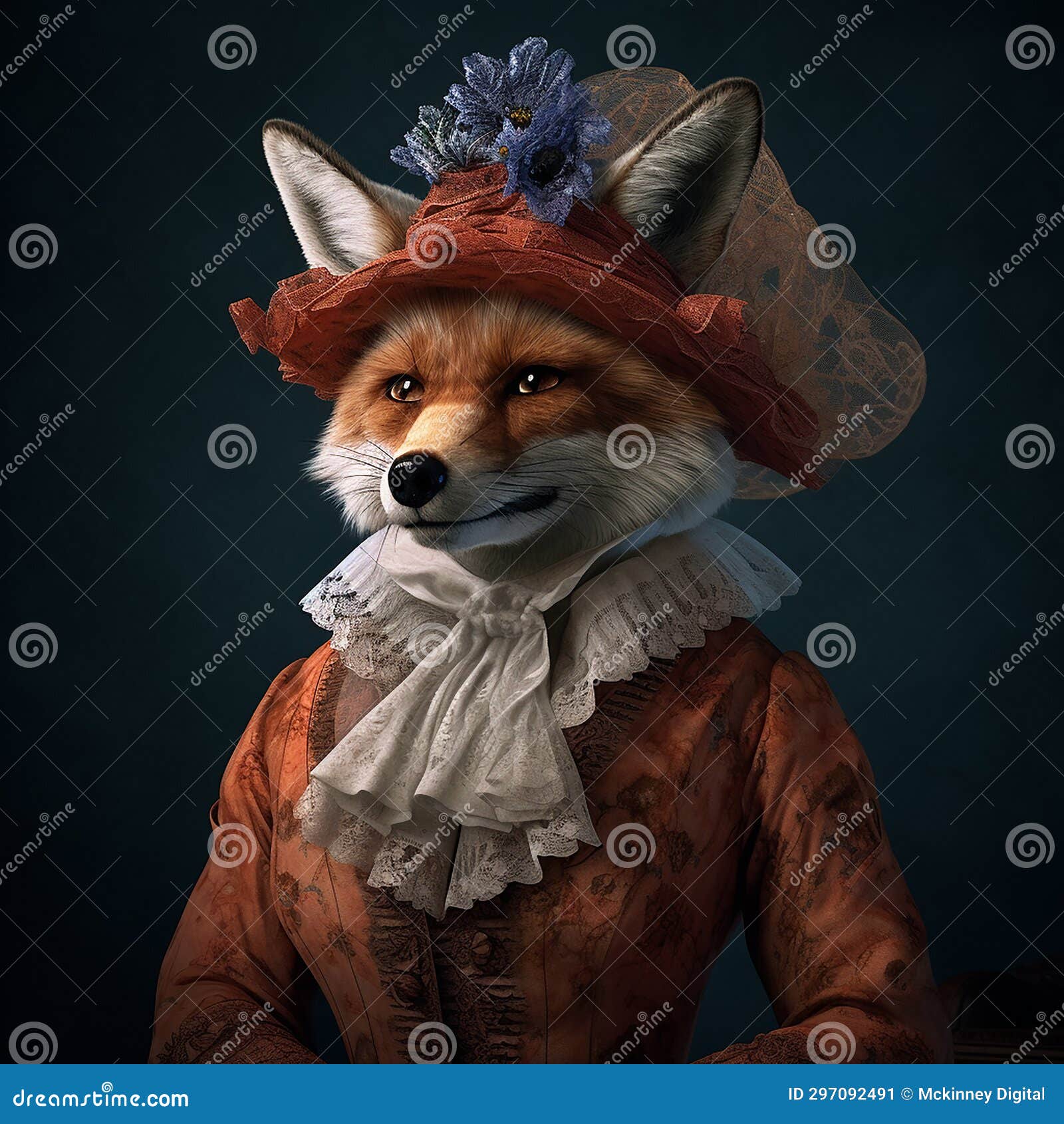 Fox Dressed Up in Vintage Garments with Vintage Background Setting ...