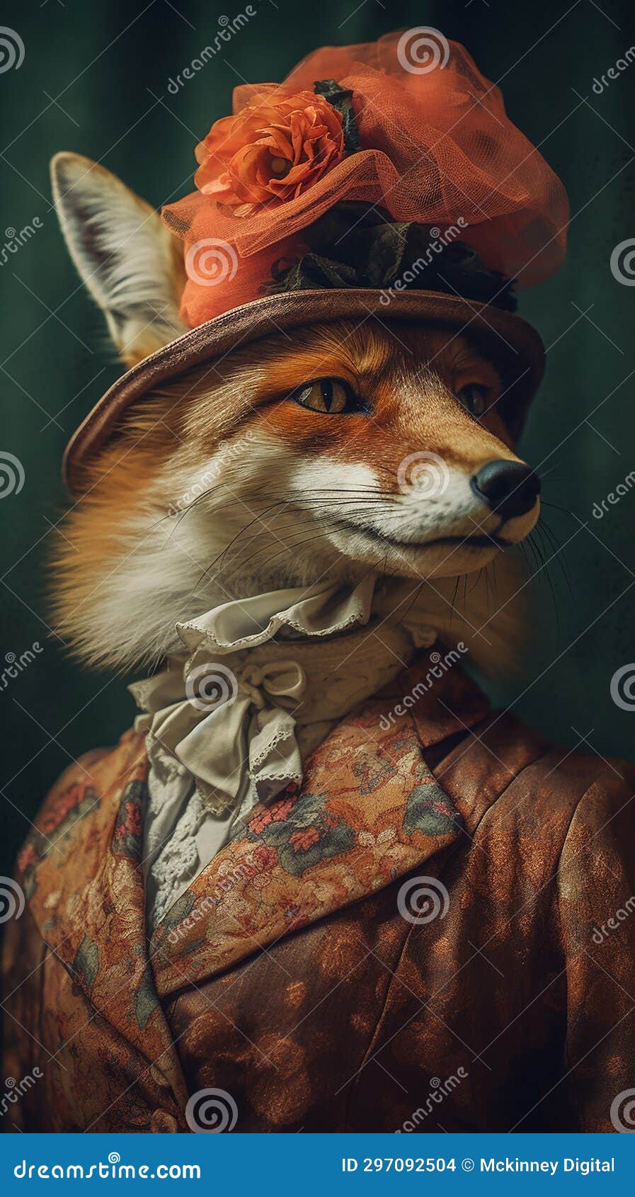 Fox Dressed Up in Vintage Garments with Vintage Background Setting ...