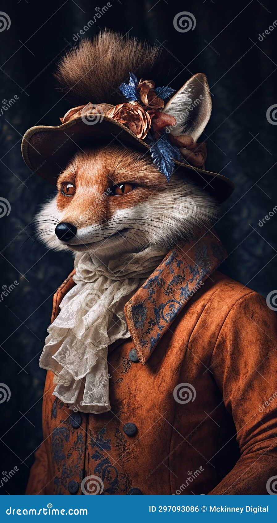 Fox Dressed Up in Vintage Garments with Vintage Background Setting ...