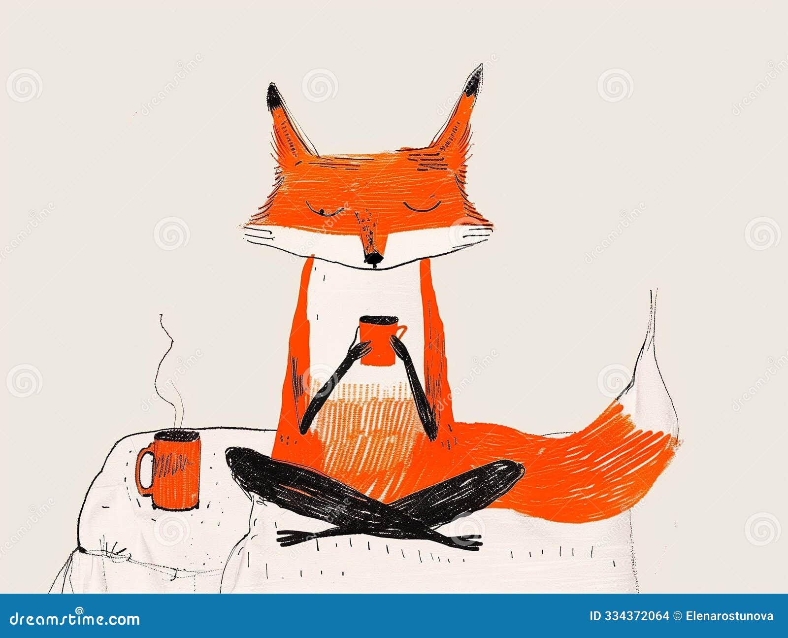 Fox Drinking Tea while Sitting in Grass Stock Illustration ...