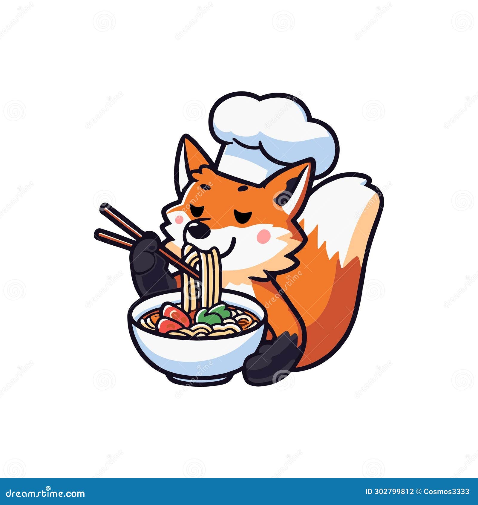 Fox eats ramen stock vector. Illustration of asian, cartoon - 302799812