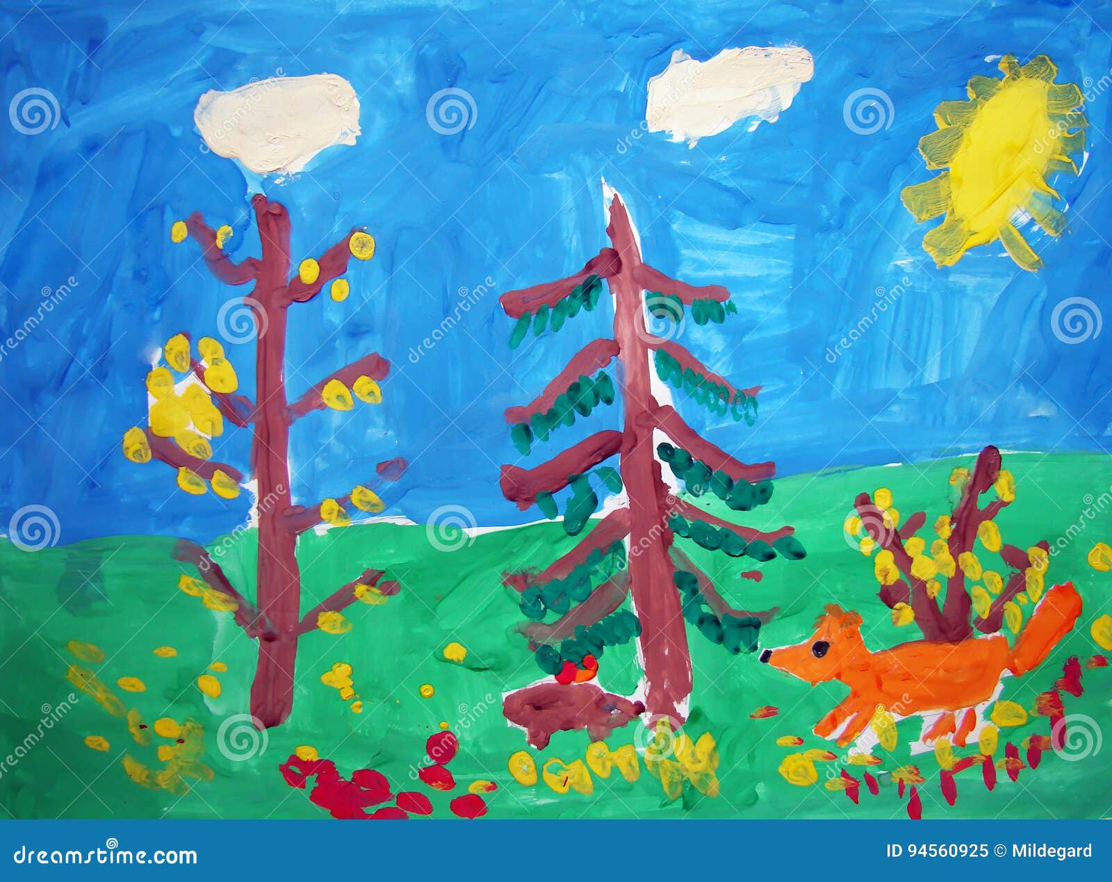 Fox in Einem Wald - Gemalt Vom Kind Stock Abbildung - Illustration von ...