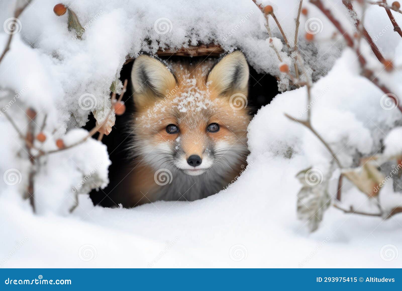 A Fox Emerging from Its Den after a Heavy Snowfall Stock Image - Image ...