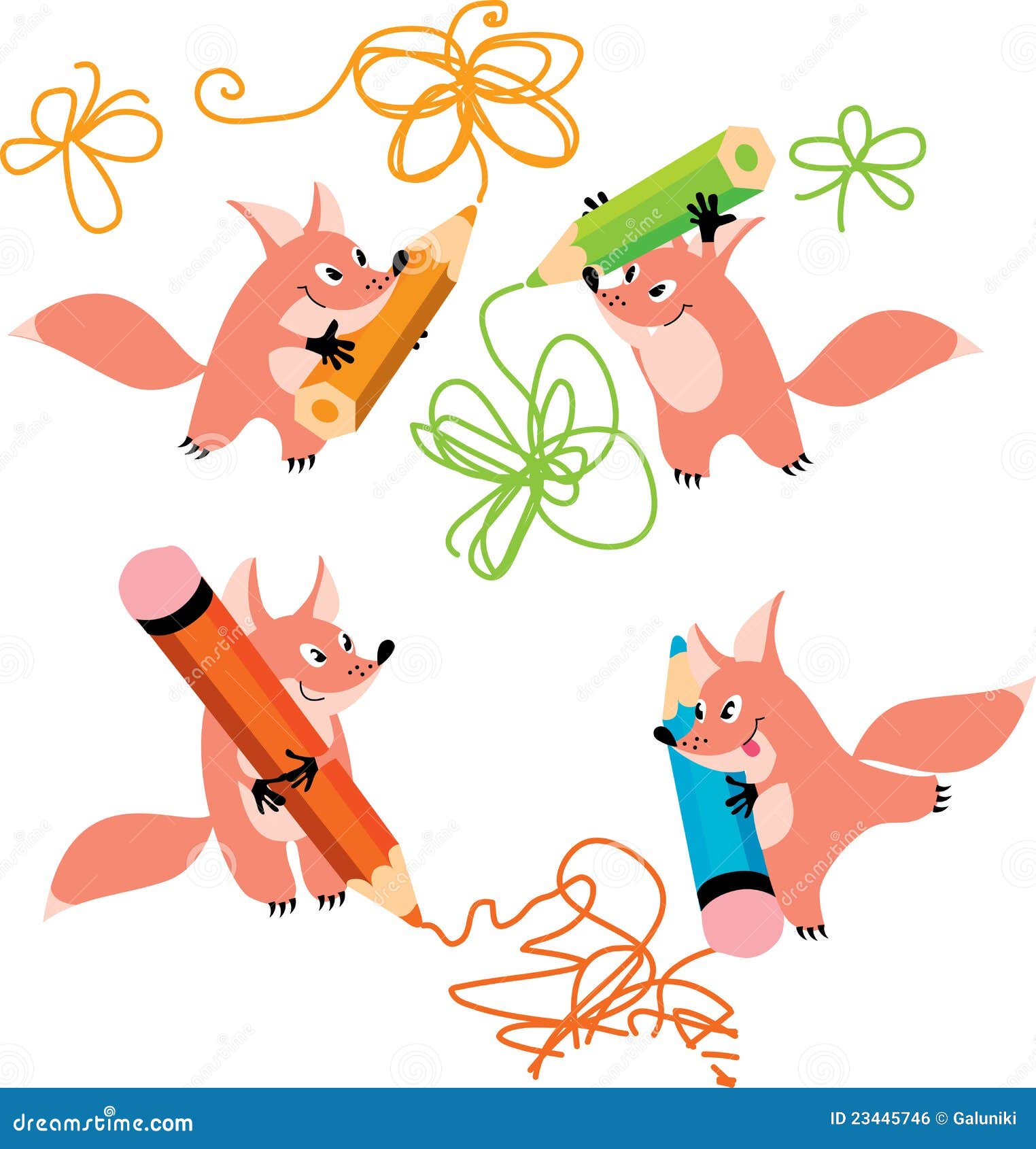 Fox et crayons illustration de vecteur. Illustration du ligne - 23445746