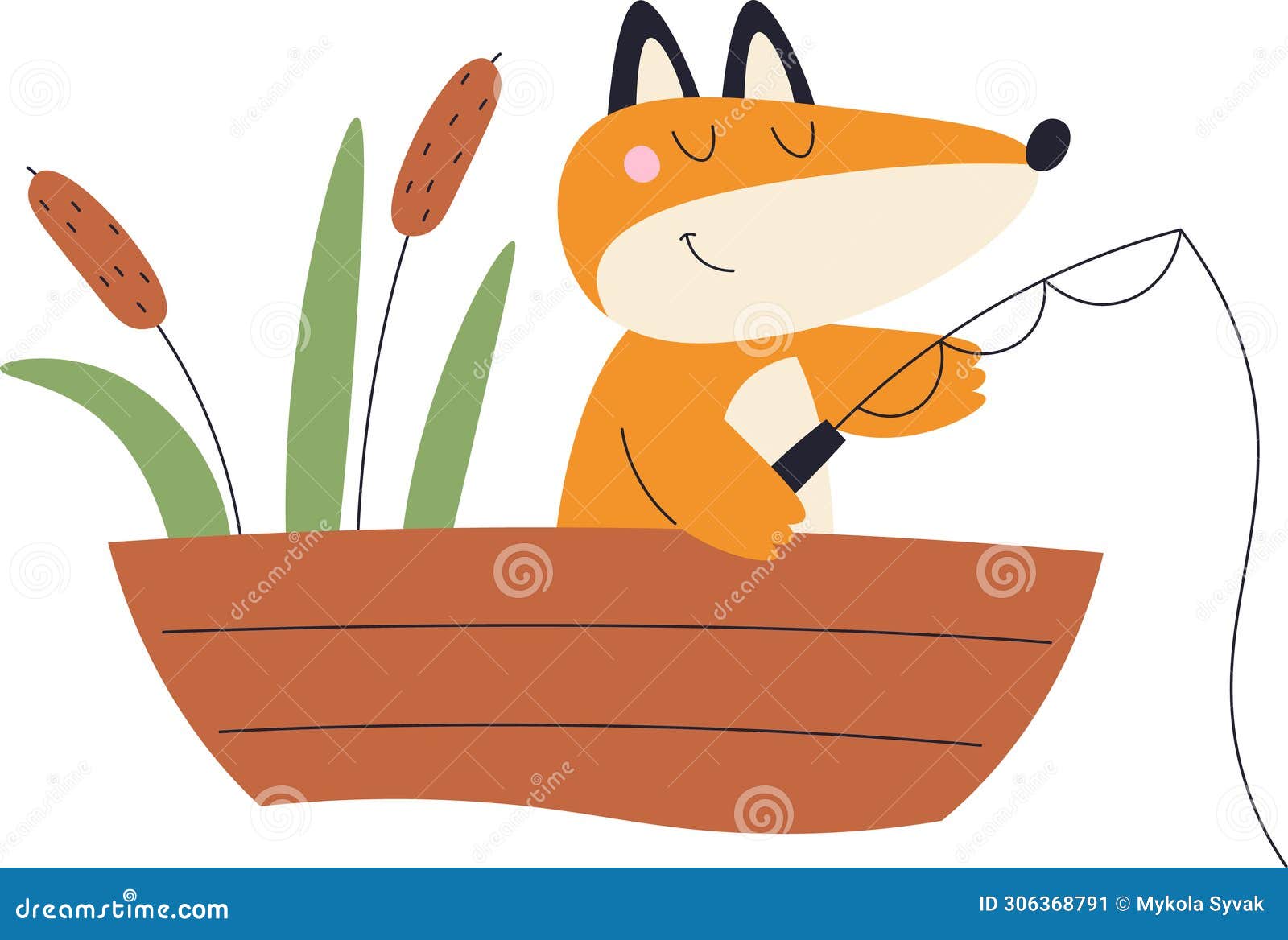 Fox Fishing on Boat stock vector. Illustration of character - 306368791