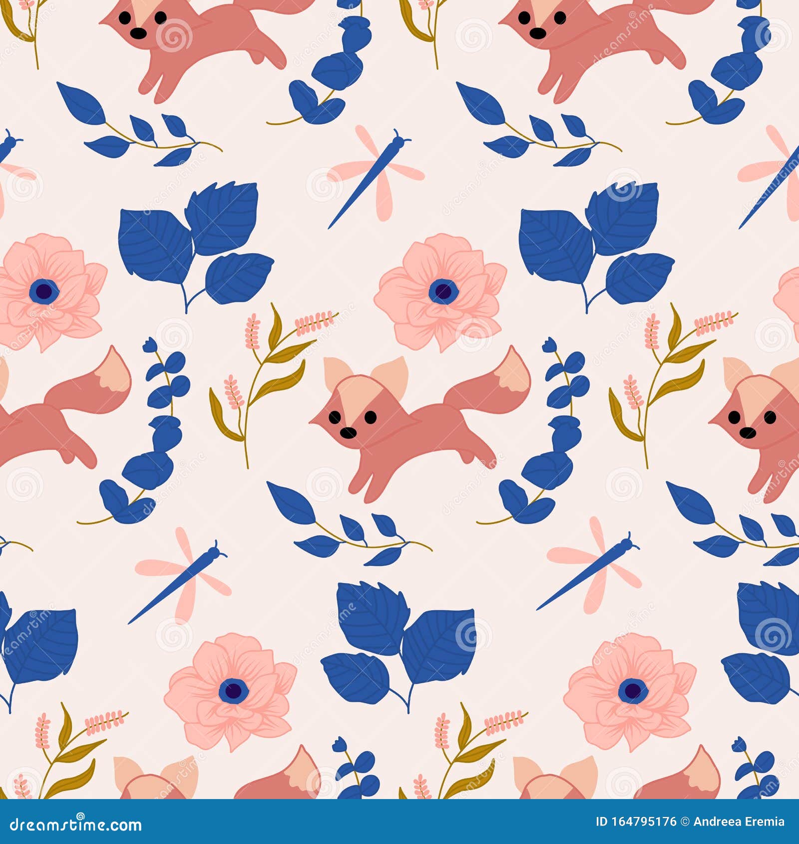 Fox and Flowers Seamless Pattern Stock Vector - Illustration of ...