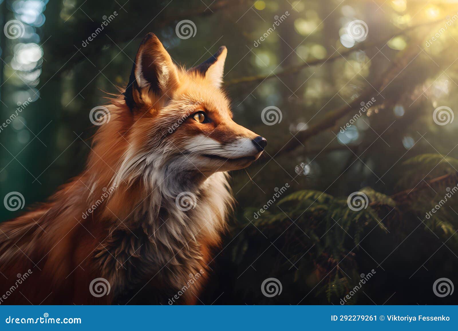 A Fox in the Forest. Fox on the Background of Trees and Foliage. Stock ...