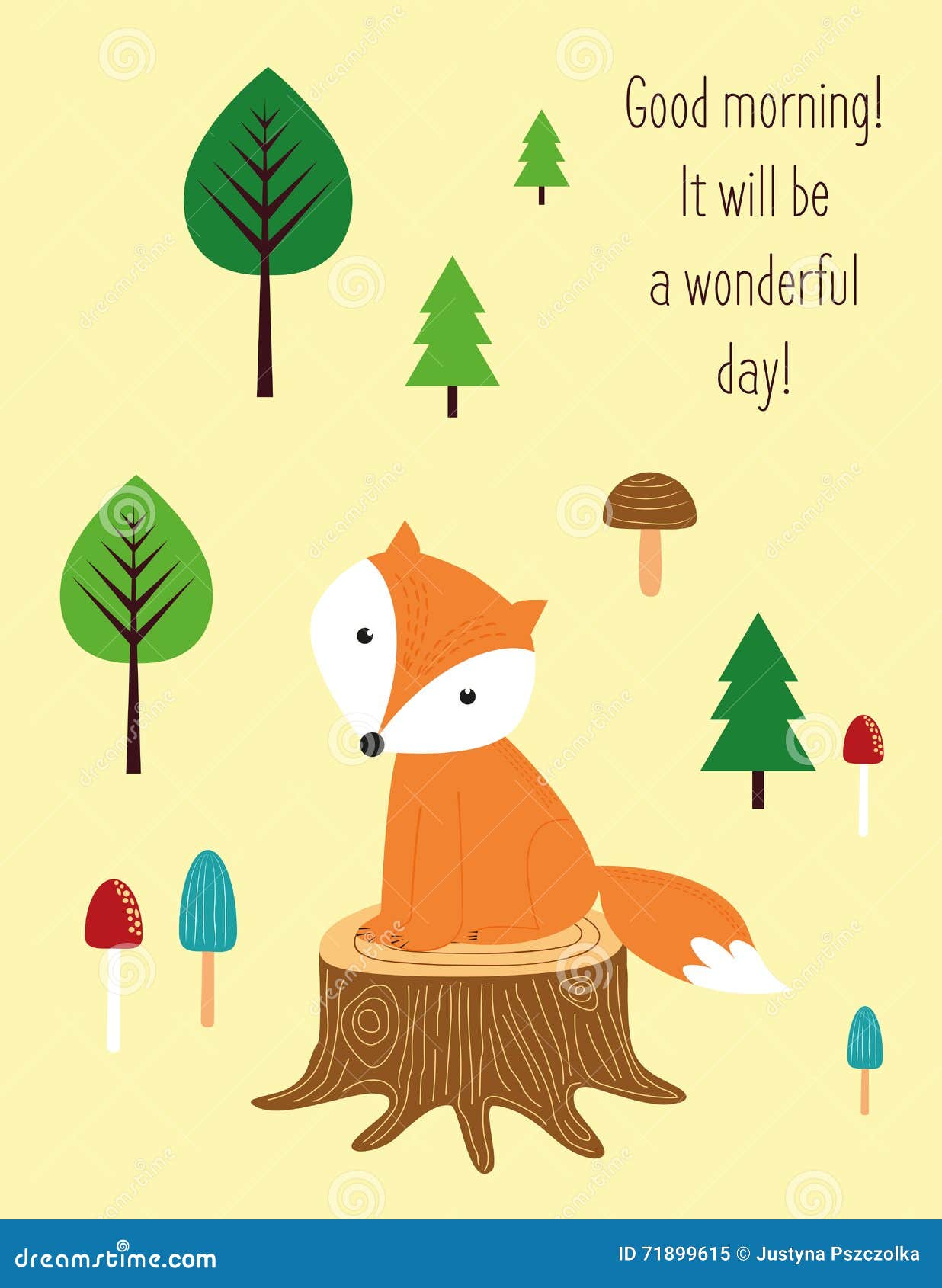 Fox in the forest stock vector. Illustration of happy - 71899615