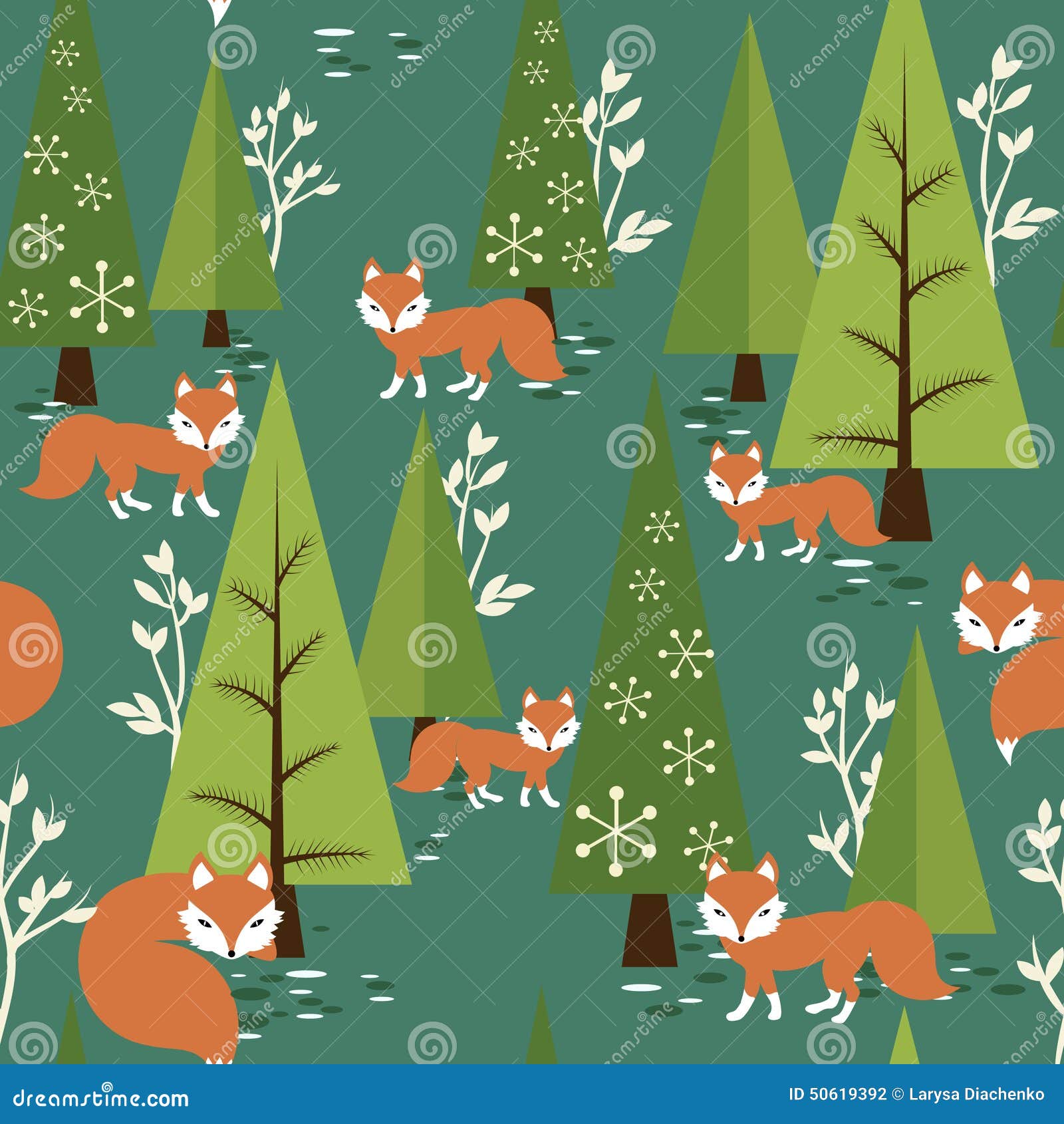 Fox in a forest stock vector. Illustration of pattern - 50619392
