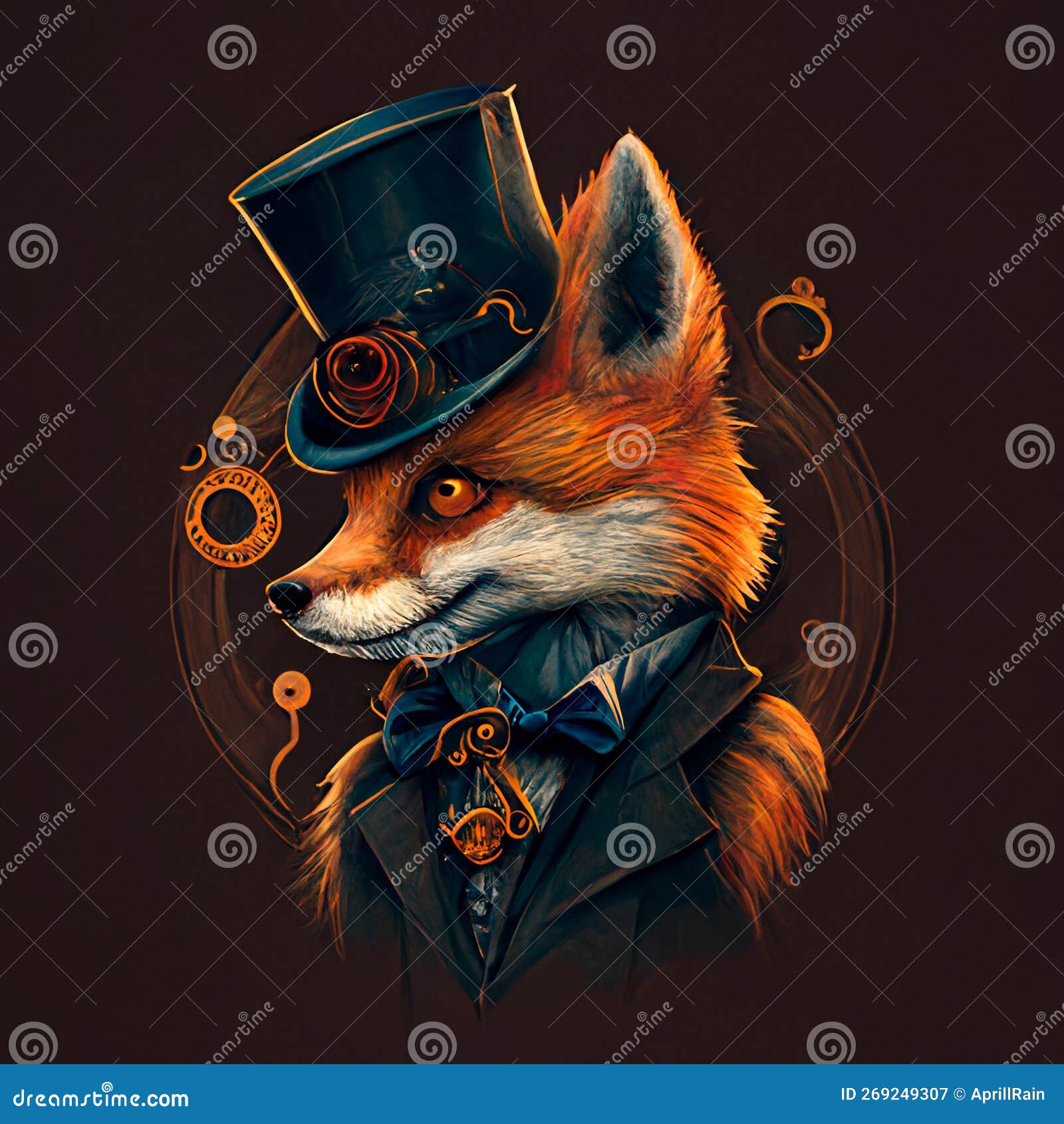 Fox Gentleman in a Beautiful Hat.Steampunk Style Stock Illustration ...