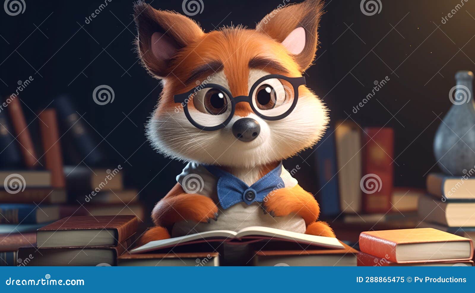Fox in Glasses with Books, Generative AI. Stock Image - Image of foxy ...