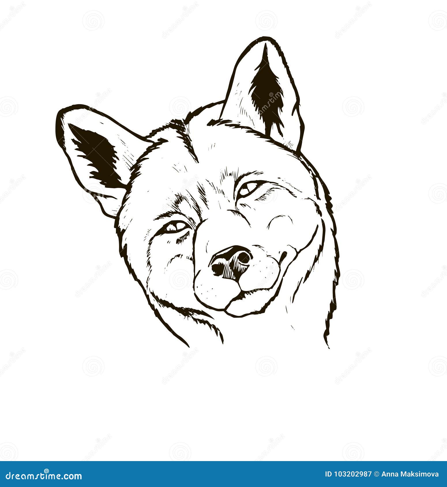 Fox head black and white stock vector. Illustration of crafty - 103202987