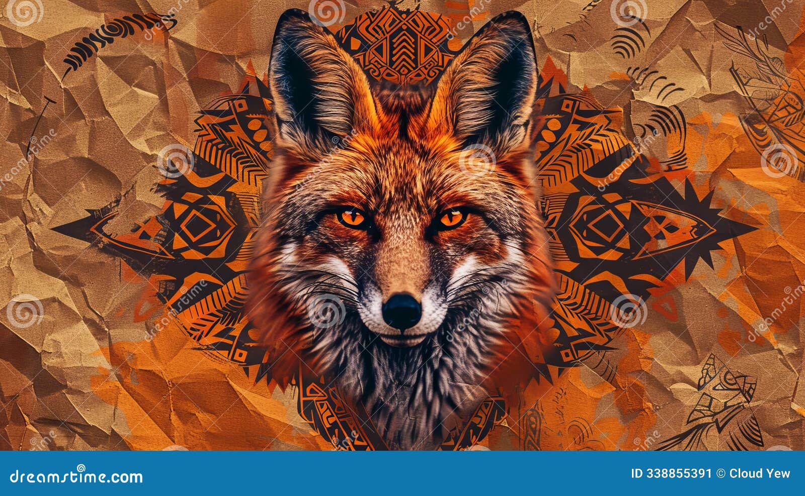 Fox Head with Elaborate Tribal Patterns in a Flat Lay Composition ...