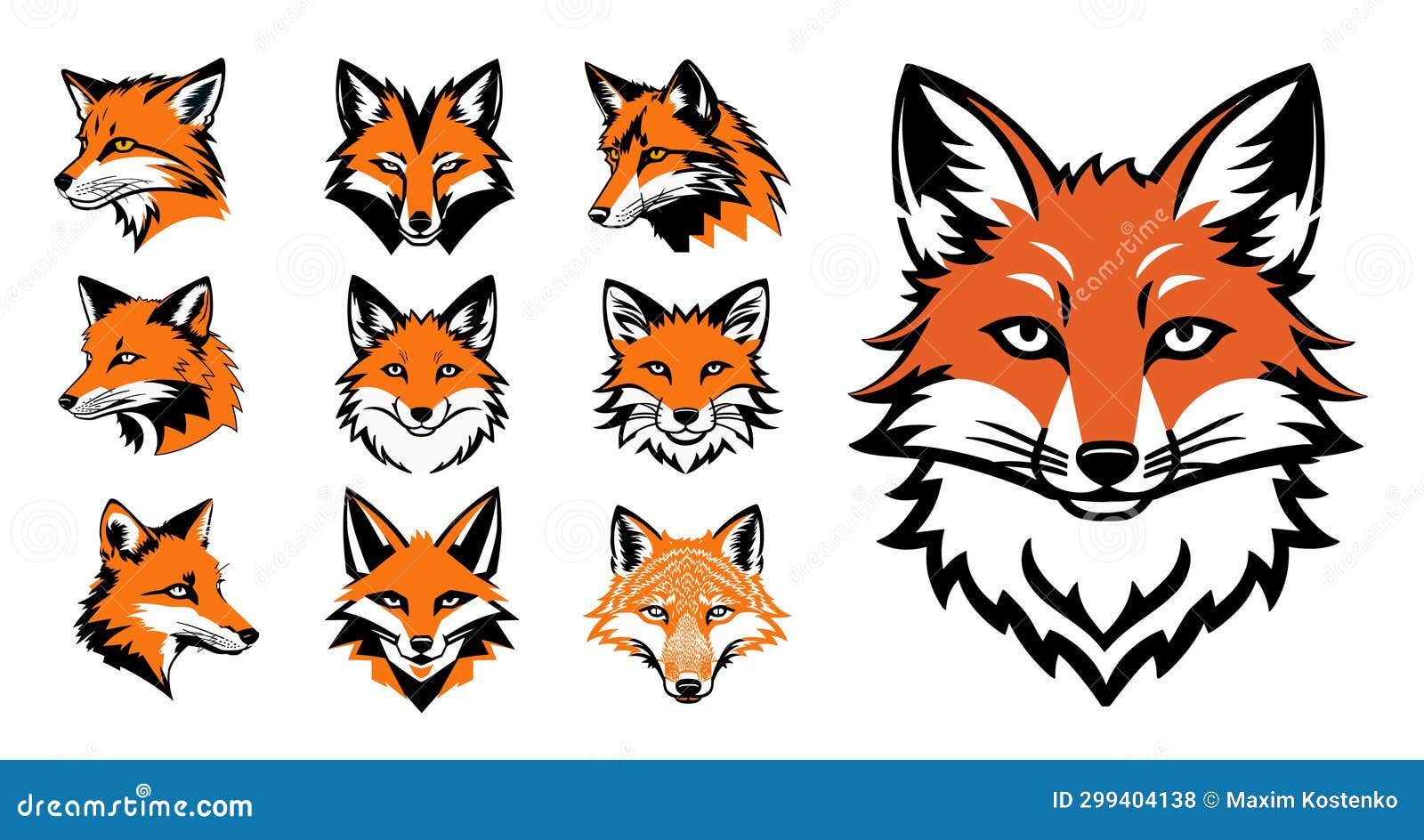 Fox Head Mascot Collection, Fox Icon Set Stock Illustration ...