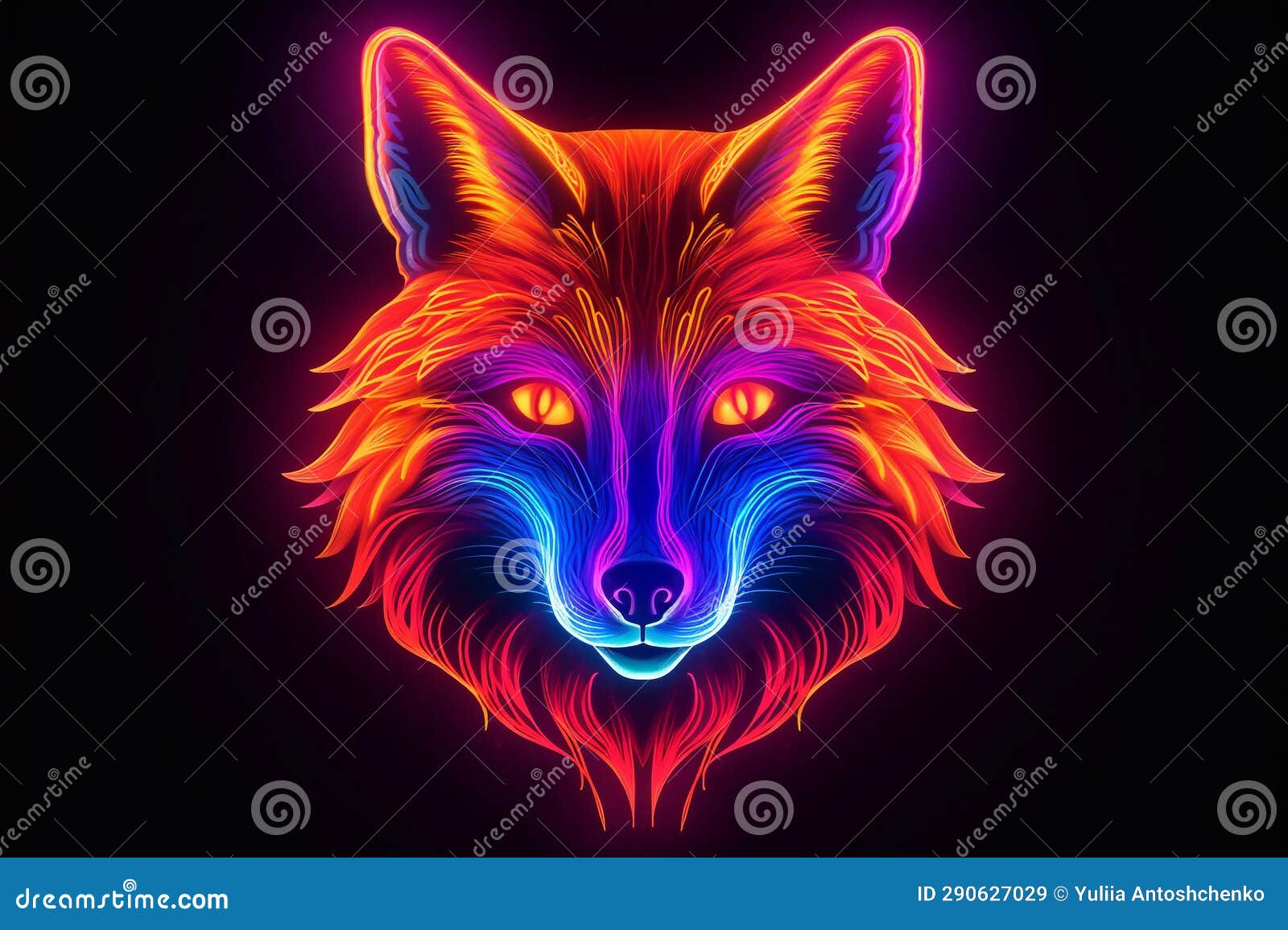 Fox head with neon effect. stock illustration. Illustration of light ...