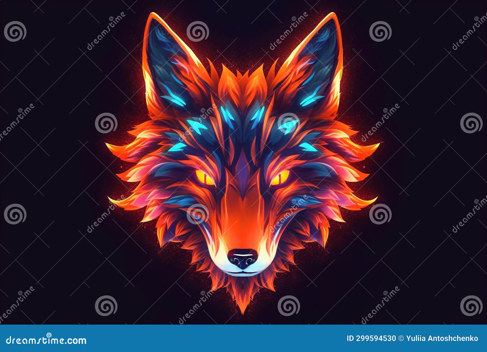 Fox head with neon effect. stock illustration. Illustration of pretty ...