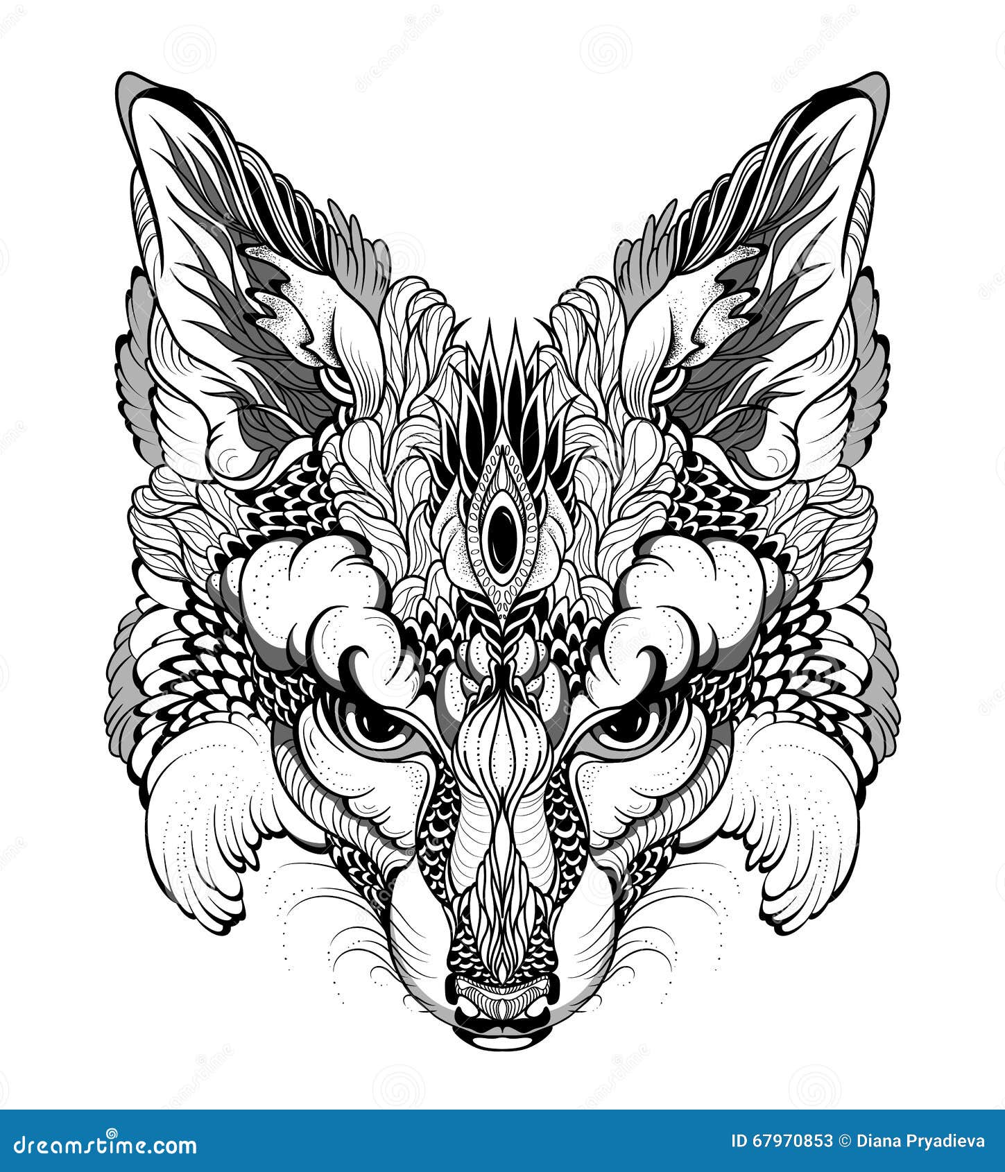 FOX Head Tattoo. Psychedelic / Zentangle Style Stock Vector ...