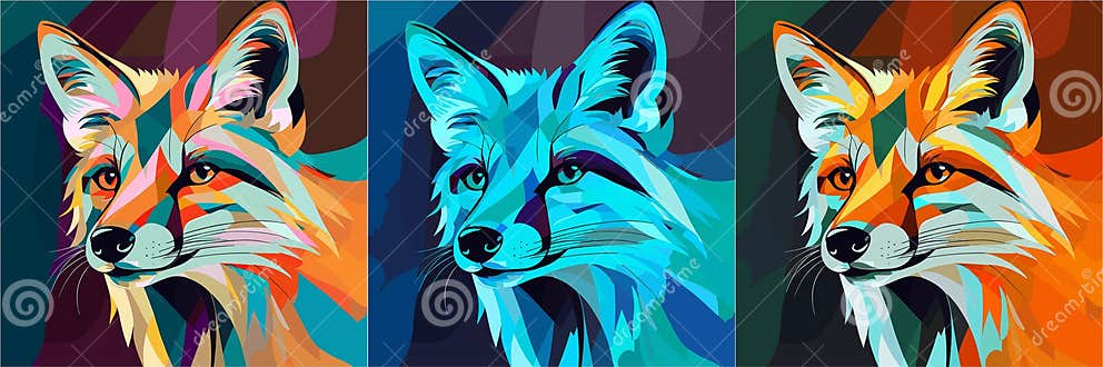 Fox Head. Three Vector Illustrations of Foxes. Multi-colored Foxes ...