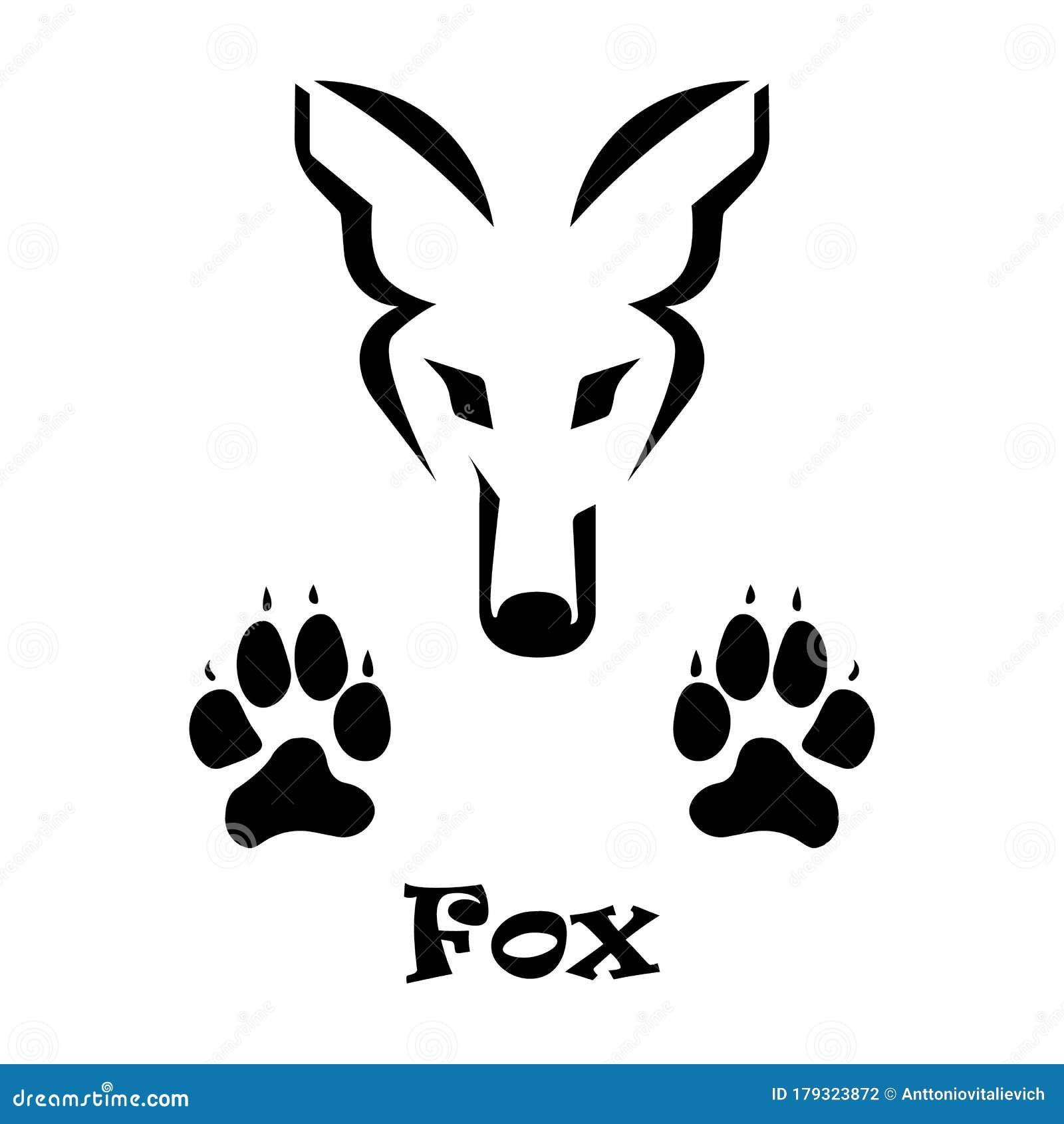 Fox Head and Traces - Wild Fox Icon - Animal Tracks Stock Vector ...