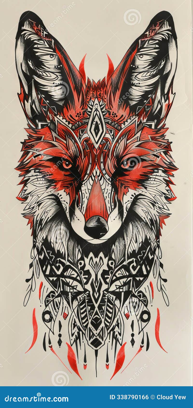 Fox Head with Tribal Patterns in a Drawing Book. Stock Illustration ...