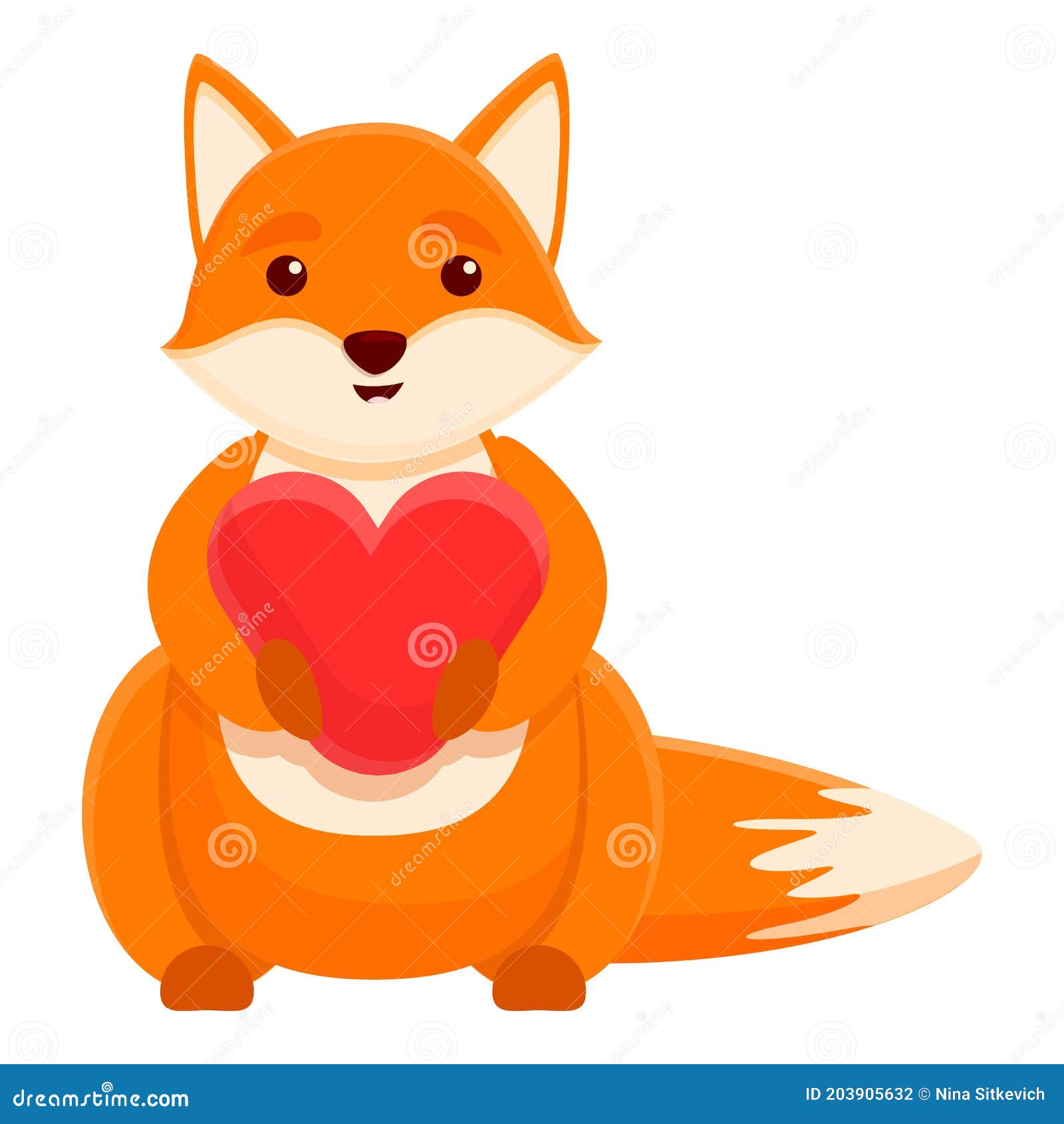 Fox with Heart Icon, Cartoon Style Stock Vector - Illustration of ...