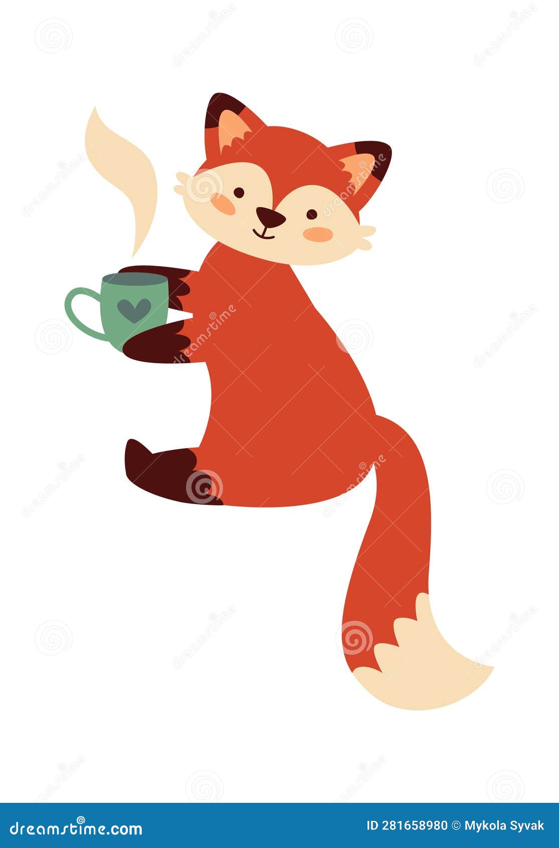 Fox with Hot Tea stock vector. Illustration of character - 281658980