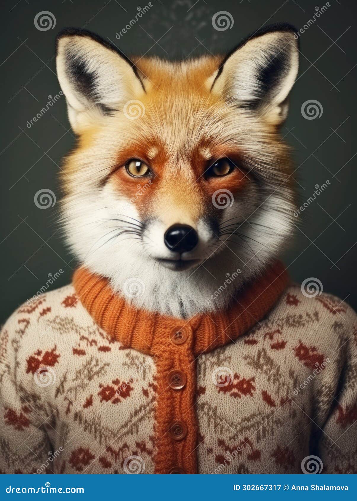 Fox with a Human Body Wearing a Patterned Sweater. Stock Image - Image ...