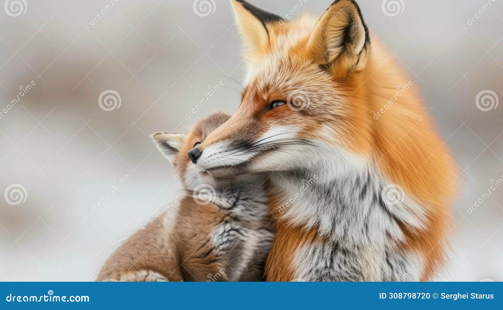 A Fox and Its Cub Cuddling Together in the Snow, AI Stock Photo - Image ...