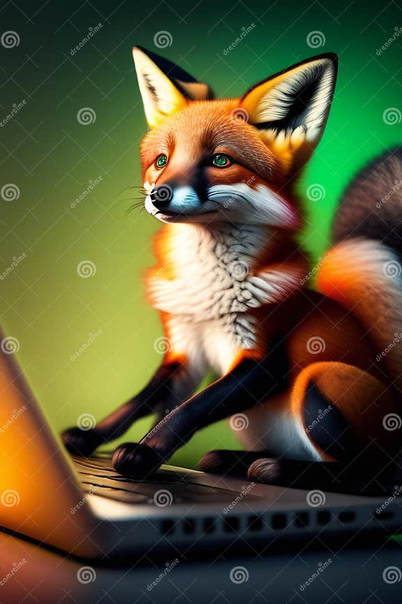Fox with a Sign Fox with a Laptop Stock Illustration - Illustration of ...