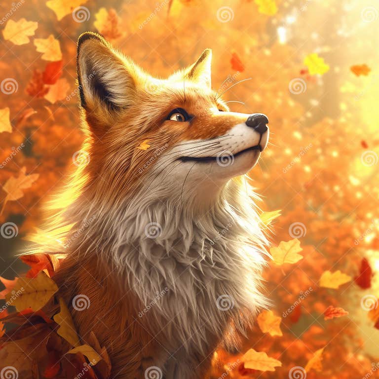 A Fox with Leaves Around Its Neck Stock Illustration - Illustration of ...