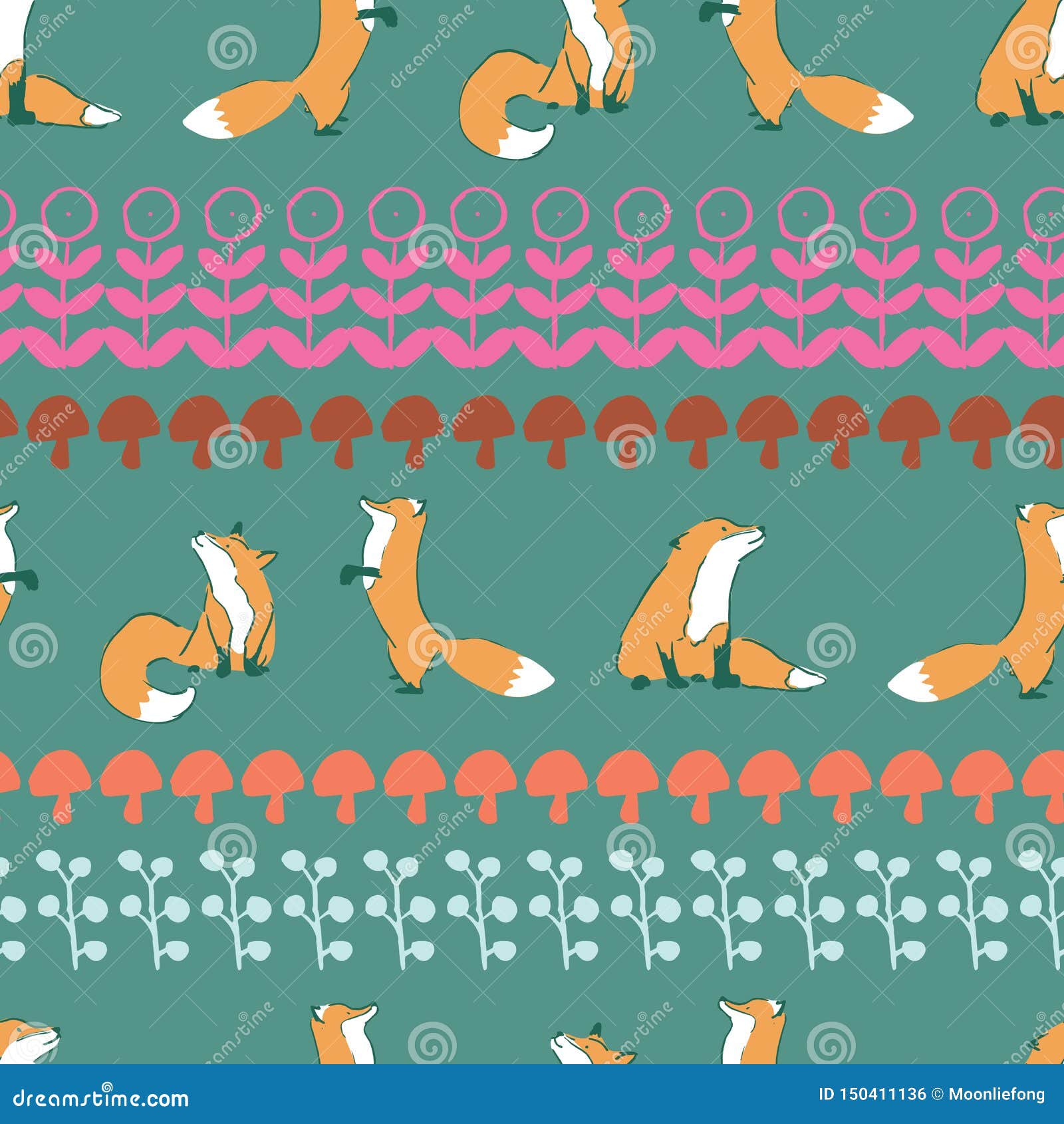 Fox Leaves Seamless Repeat Pattern Stock Vector - Illustration of cute ...